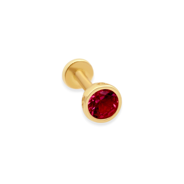 14K Solid Gold Bezel Setting Ruby Piercing Flat Back Stud – Triple C ...