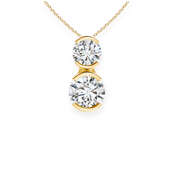 14K Solid Gold Dubble Diamond Half Bezel Setting Pendant – Triple C ...