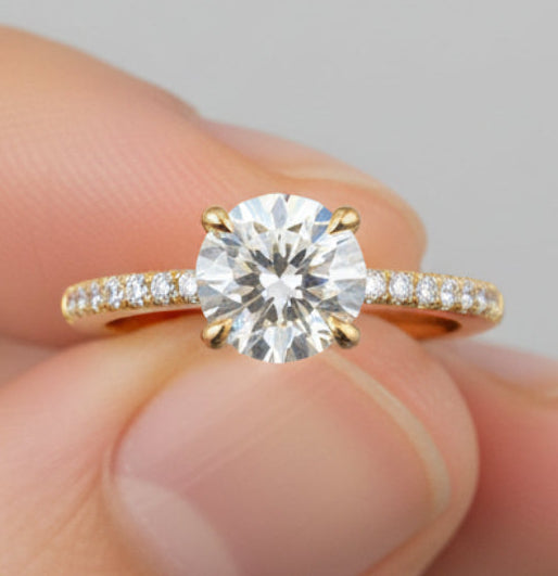 14K Solid Gold Round Cut Side Pave Style Diamond Ring - IGI Certified ...